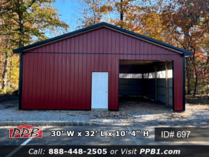 697 - Red Garage with Sidelights - Pioneer Pole Buildings, Inc.